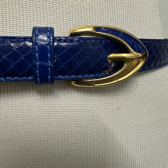 Vintage | Accessories | Vintage Blue Snakeskin With Gold Buckle Belt ...